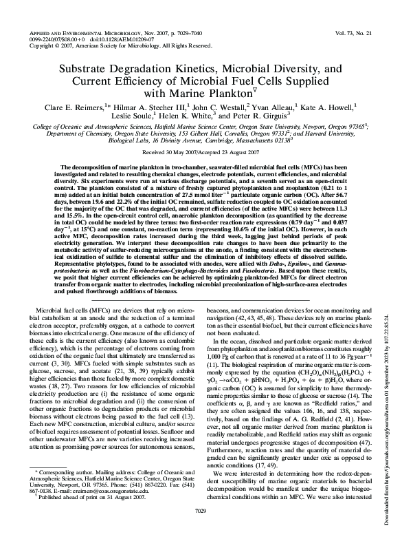 (PDF) Substrate Degradation Kinetics, Microbial Diversity, and Current ...