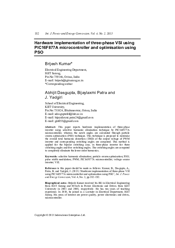 Pdf Hardware Implementation Of Three Phase Vsi Using Pic16f877a Microcontroller And