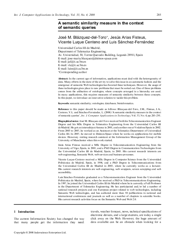Pdf A Semantic Similarity Measure In The Context Of Semantic Queries Jose Alejandro Berto
