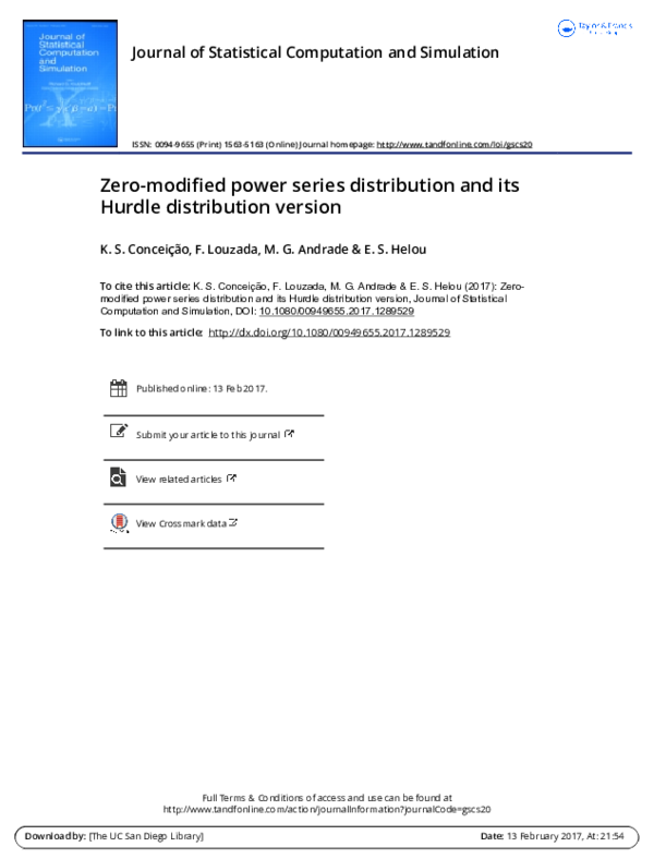 (PDF) Zero-modified power series distribution and its Hurdle ...
