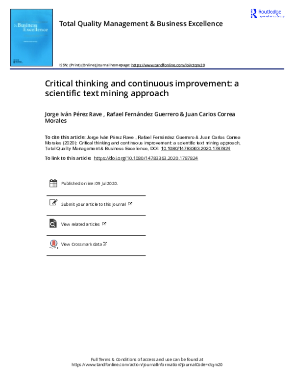 (PDF) Critical thinking and continuous improvement: a scientific text ...