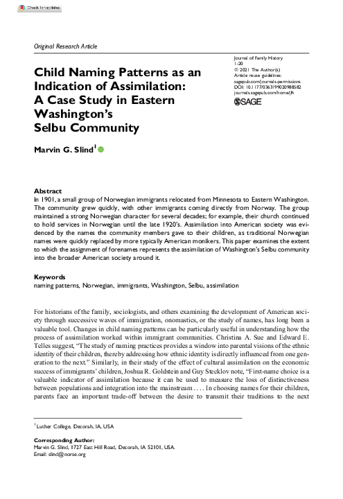 (PDF) Child Naming Patterns as an Indication of Assimilation: A Case ...