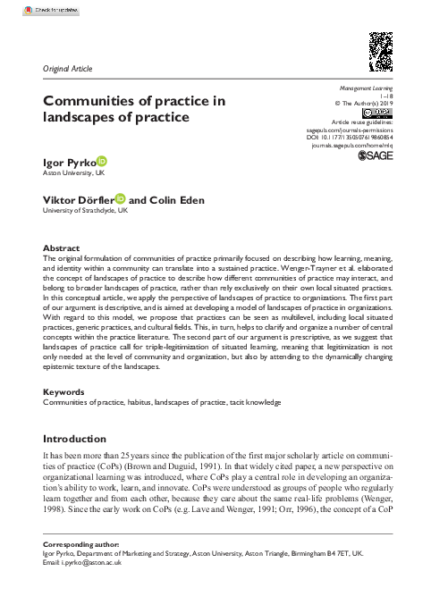(PDF) Communities of practice in landscapes of practice