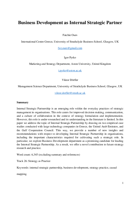 (PDF) Business Development as Internal Strategic Partner