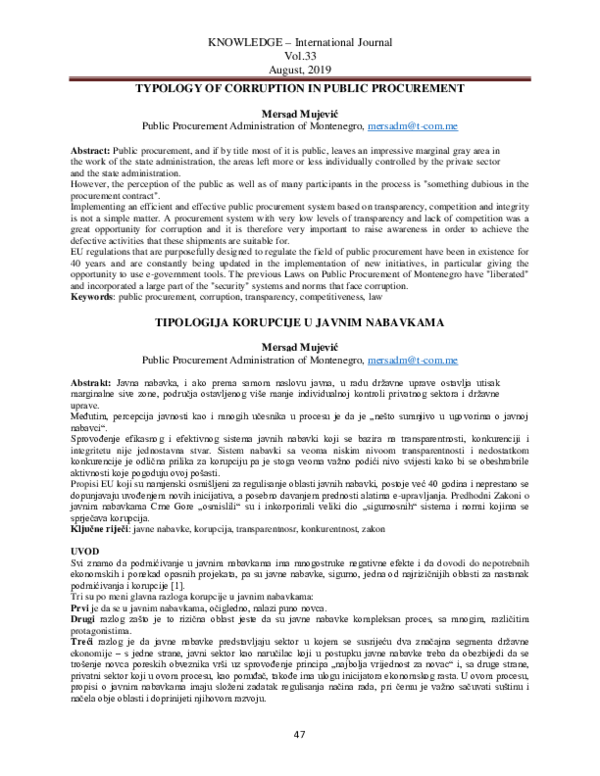 (PDF) Typology of Corruption in Public Procurement