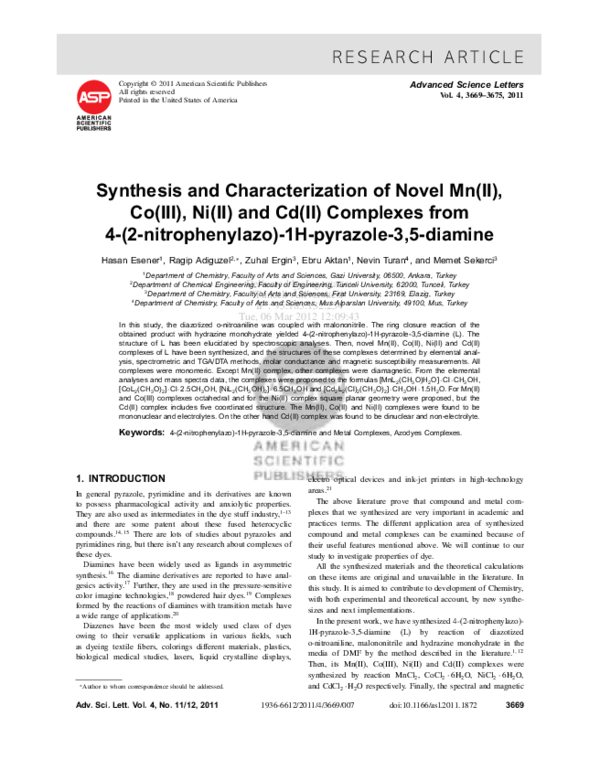 (PDF) Synthesis and Characterization of Novel Mn(II), Co(III), Ni(II) and Cd(II) Complexes from ...