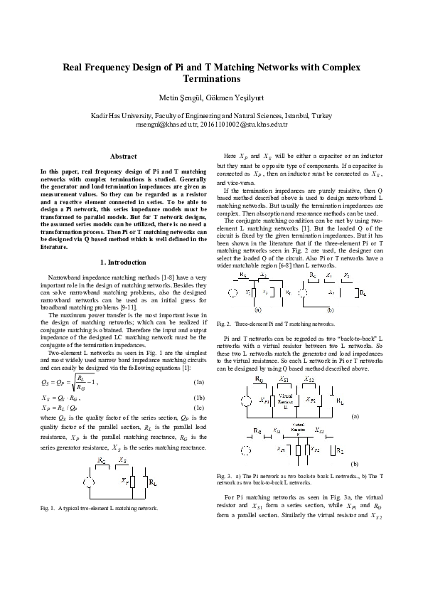(PDF) Real frequency design of Pi and T matching networks with complex ...