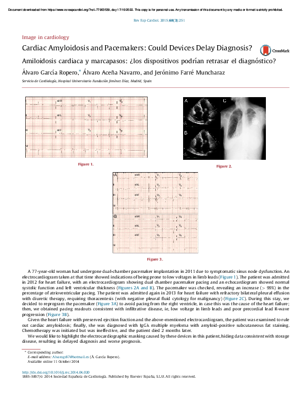 (PDF) Cardiac Amyloidosis and Pacemakers: Could Devices Delay Diagnosis?