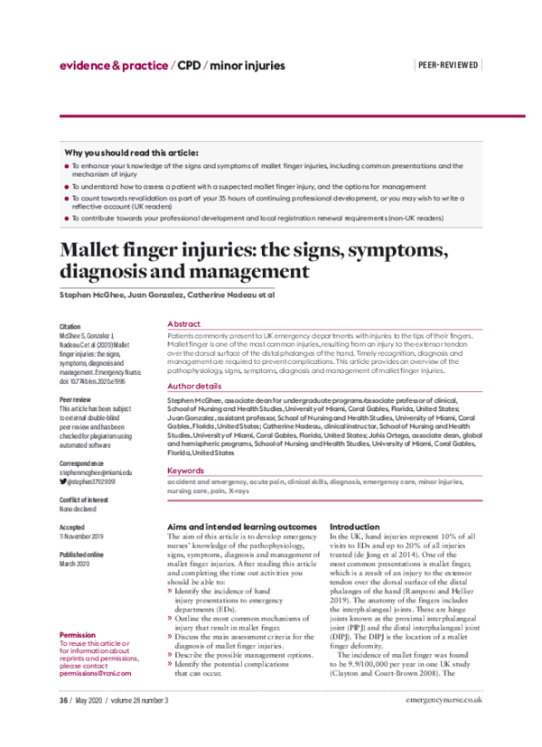 (PDF) Mallet finger injuries: the signs, symptoms, diagnosis and management