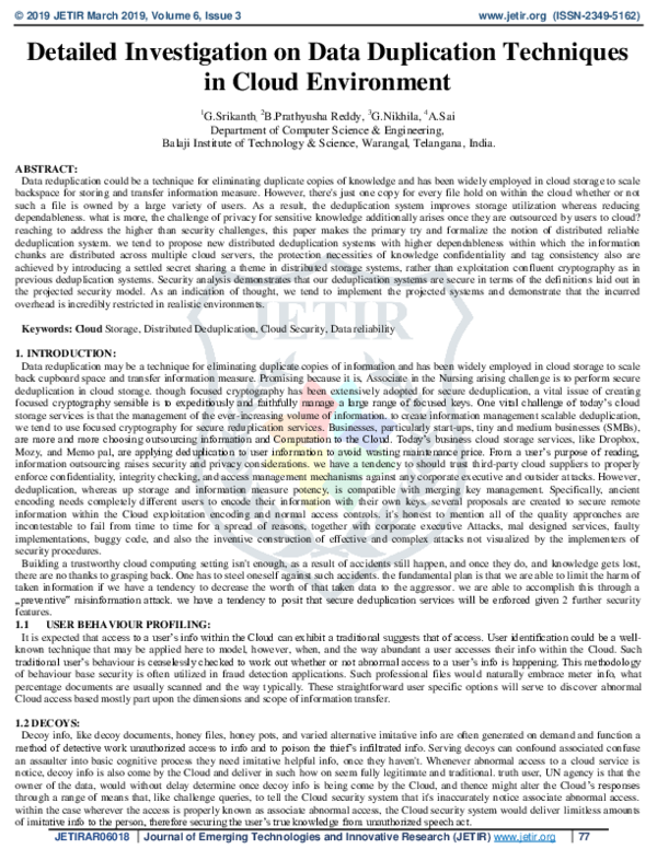 (PDF) Detailed Investigation on Data Duplication Techniques in Cloud Environment