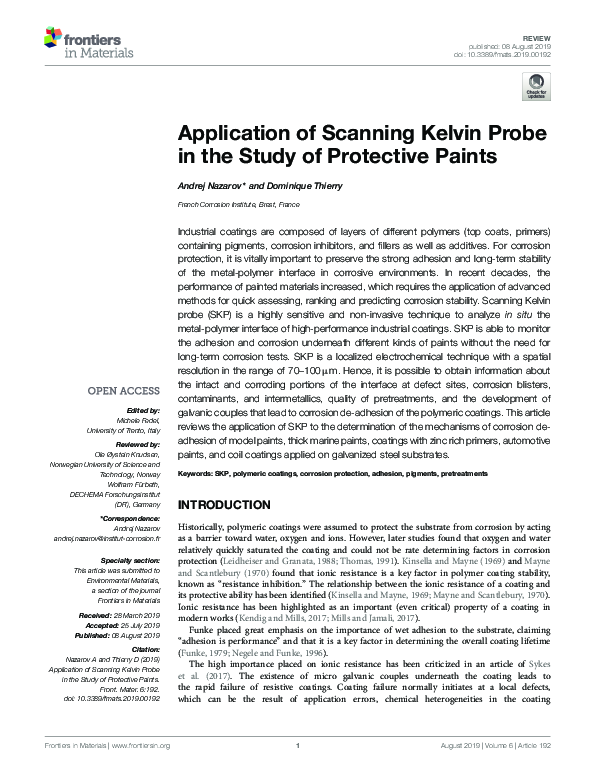 (PDF) Application of Scanning Kelvin Probe in the Study of Protective ...