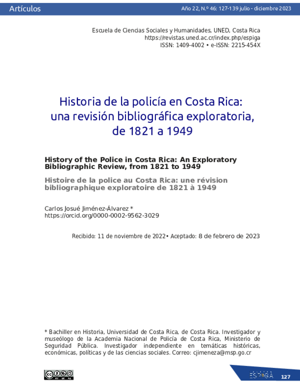 (PDF) Historia de la policía en Costa Rica: una revisión bibliográfica ...