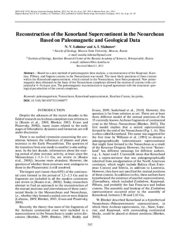 (PDF) Reconstruction of the Kenorland supercontinent in the Neoarchean ...