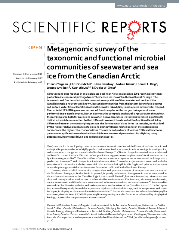 (PDF) Metagenomic survey of the taxonomic and functional microbial ...