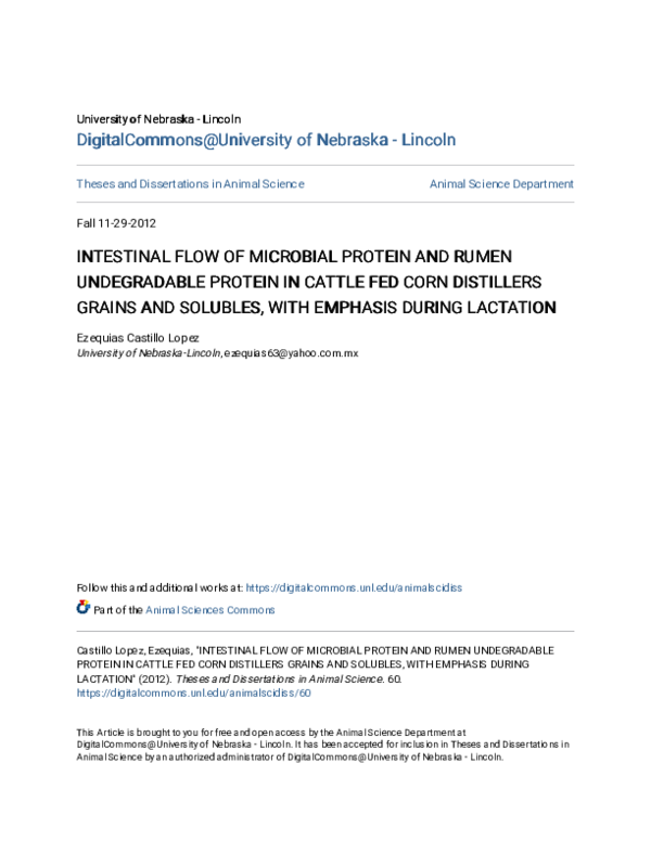 (PDF) Intestinal Flow of Microbial Protein and Rumen Undegradable ...