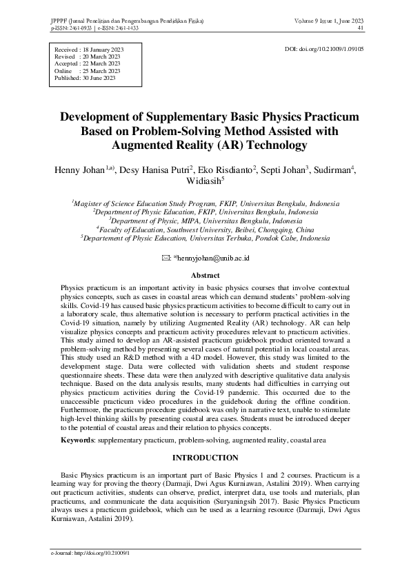 (PDF) Development of Supplementary Basic Physics Practicum Based on Problem-Solving Method ...