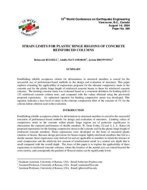 (PDF) Strain Limits for Plastic Hinge Regions of Concrete Reinforced ...