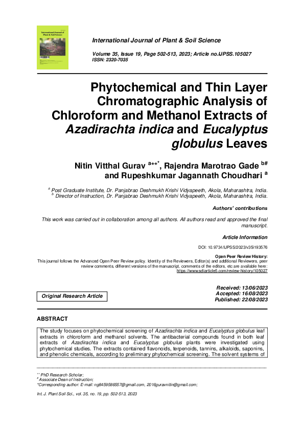 (PDF) Phytochemical and Thin Layer Chromatographic Analysis of Chloroform and Methanol Extracts ...