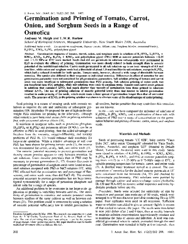 (PDF) Germination and Priming of Tomato, Carrot, Onion, and Sorghum ...