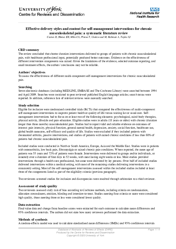 (PDF) Effective Delivery Styles and Content for Self-management ...
