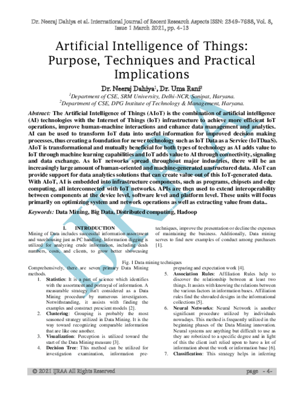 (PDF) Artificial Intelligence of Things: Purpose, Techniques and Practical Implications