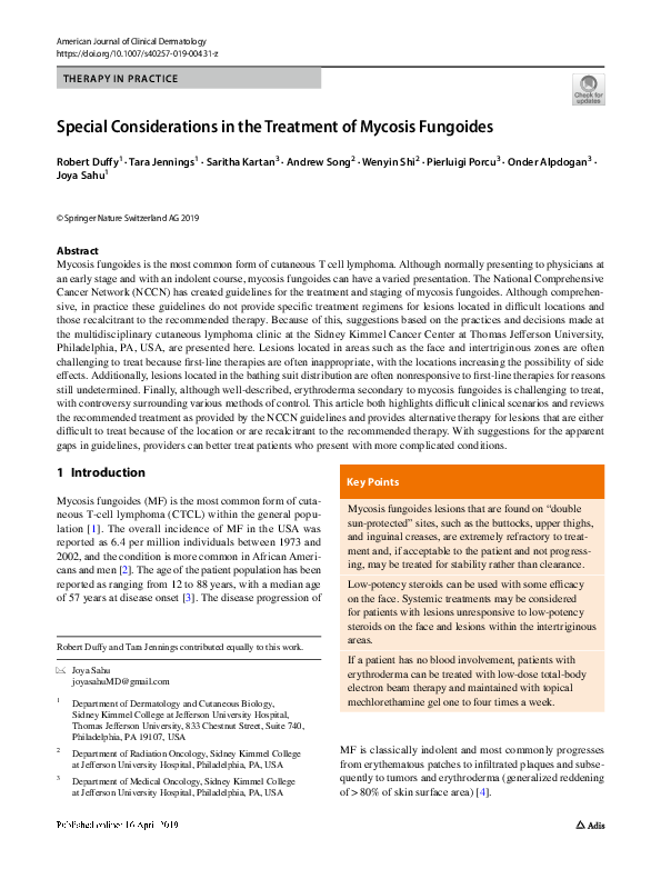 (PDF) Special Considerations in the Treatment of Mycosis Fungoides