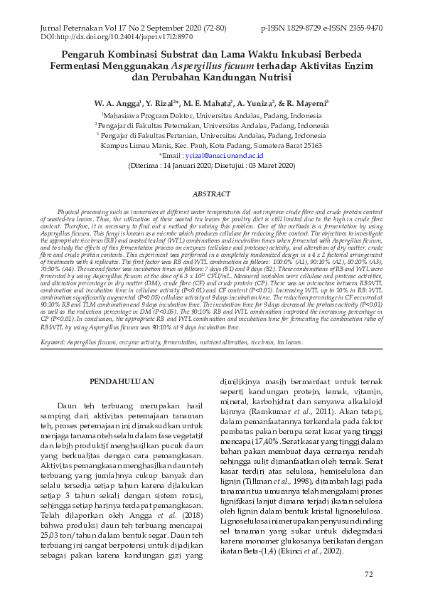 (PDF) Pengaruh Kombinasi Substrat dan Lama Waktu Inkubasi Berbeda Fermentasi Menggunakan ...