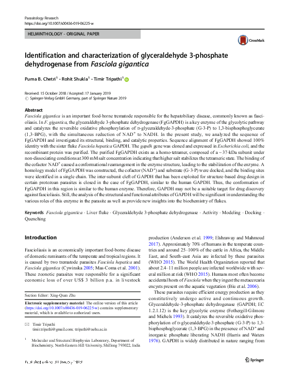 (PDF) Identification and characterization of glyceraldehyde 3-phosphate ...