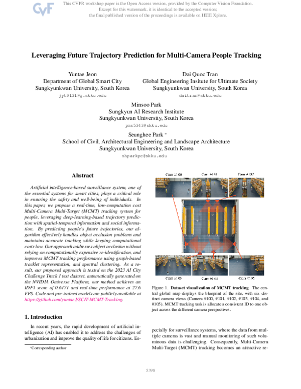 Pdf Leveraging Future Trajectory Prediction For Multi Camera People Tracking