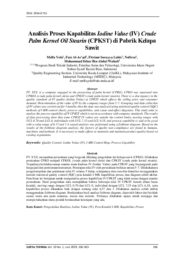 (PDF) Analisis Proses Kapabilitas Iodine Value (IV) Crude Palm Kernel ...