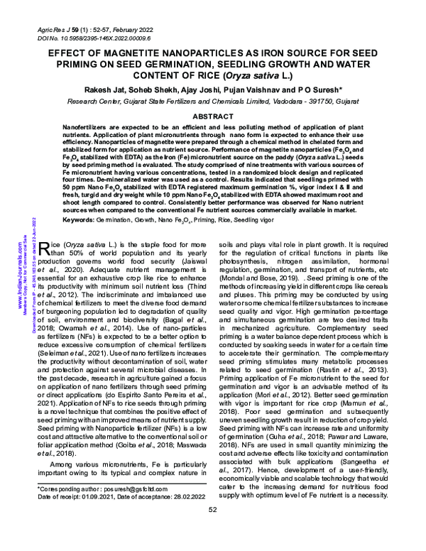 (PDF) EFFECT OF MAGNETITE NANOPARTICLES AS IRON SOURCE FOR SEED PRIMING oN SEED GERMINATIoN ...