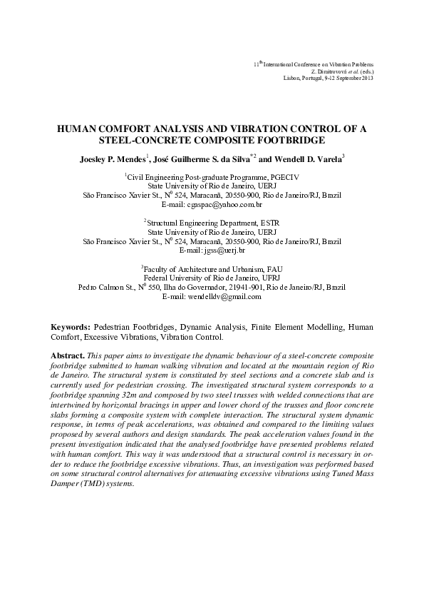 (PDF) Human Comfort Analysis and Vibration Control of Steel-Concrete ...