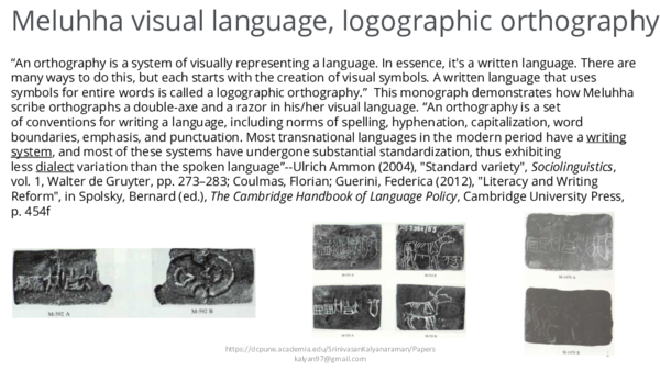 Meluhha visual language logographic orthography