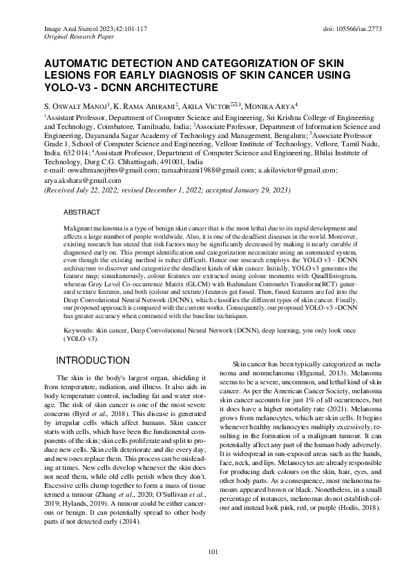 (PDF) Automatic Detection and Categorization of Skin Lesions for Early Diagnosis of Skin Cancer ...