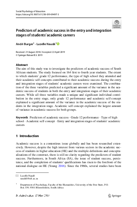 (PDF) Predictors of academic success in the entry and integration ...