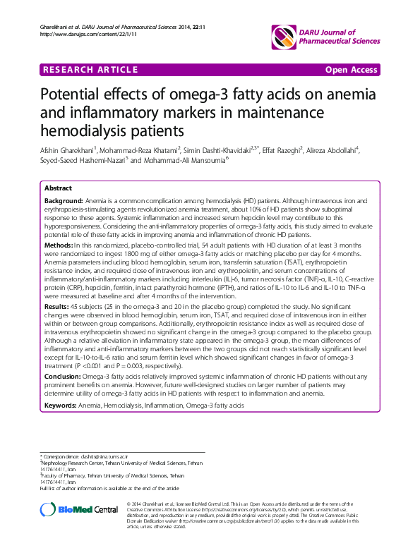 (PDF) Potential effects of omega-3 fatty acids on anemia and inflammatory markers in maintenance ...