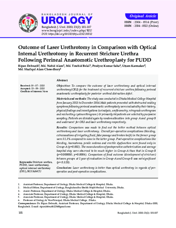 Pdf Outcome Of Laser Urethrotomy In Comparison With Optical Internal