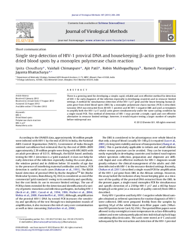 (PDF) Single step detection of HIV-1 proviral DNA and housekeeping β ...
