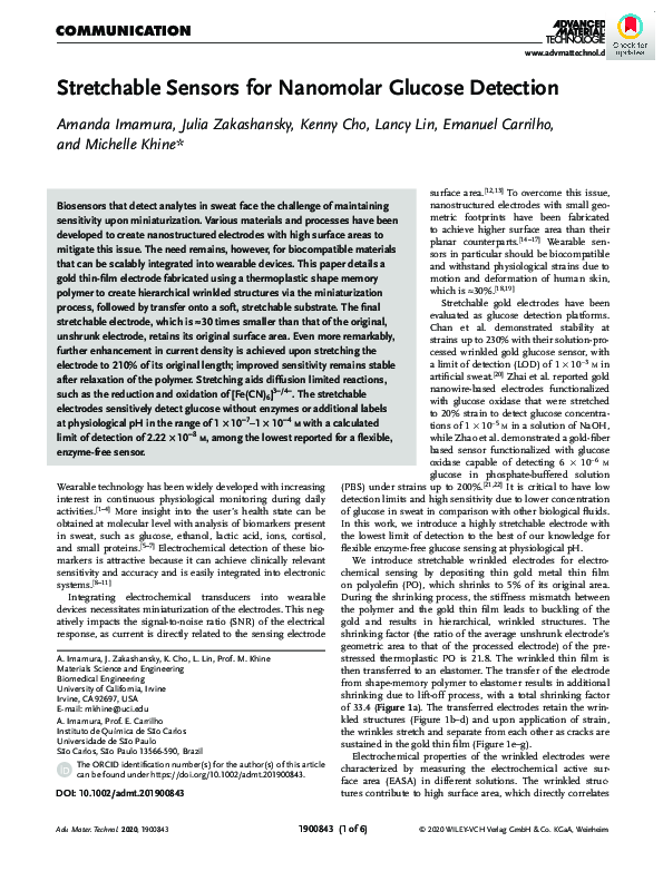 (PDF) Highly Stretchable Electrodes for Nanomolar Glucose Sensing