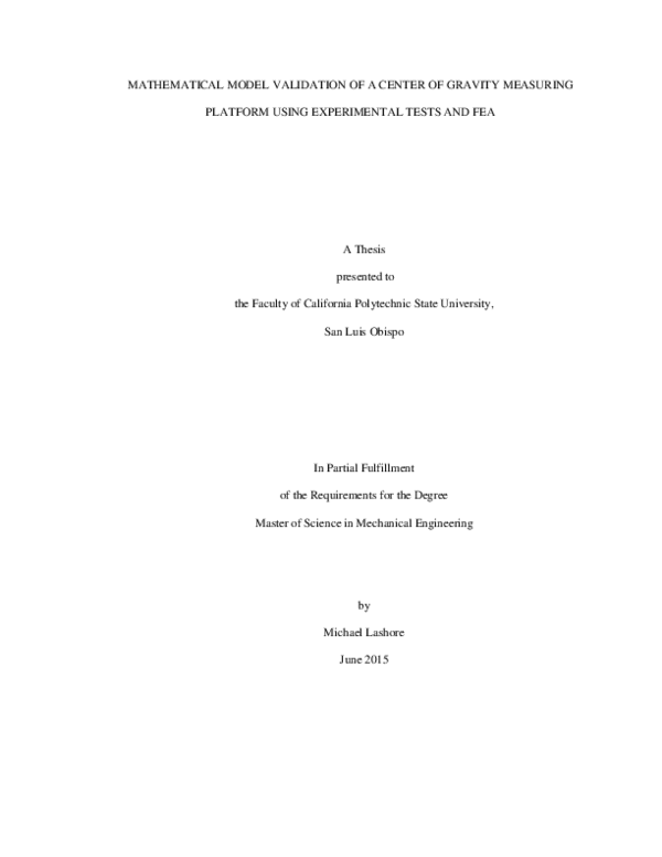 (PDF) Mathematical Model Validation of a Center of Gravity Measuring Platform Using Experimental ...