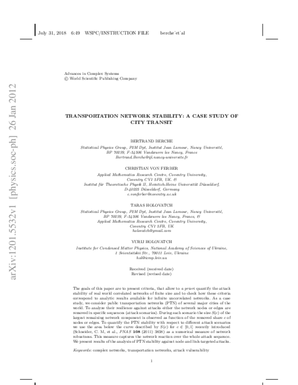 (PDF) Transportation Network Stability: A Case Study of City Transit