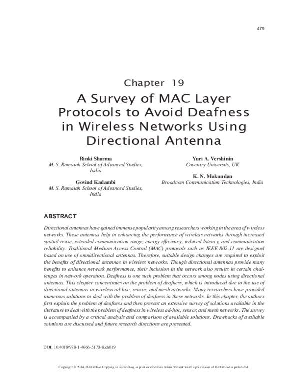 Pdf A Survey Of Mac Layer Protocols To Avoid Deafness In Wireless Networks Using Directional