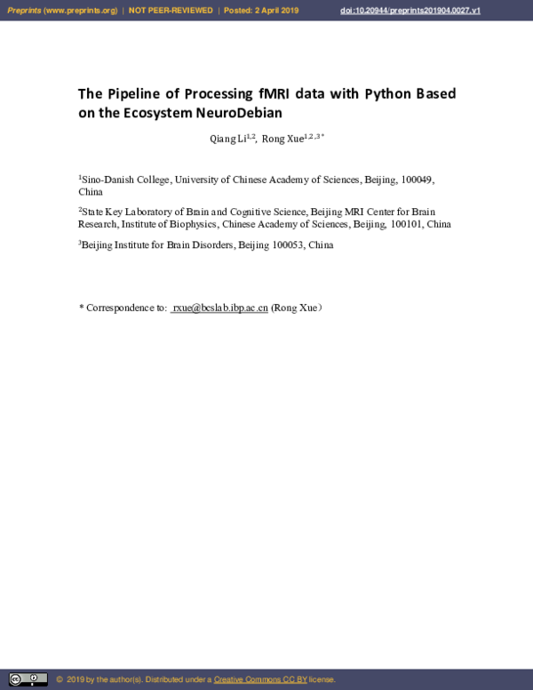 (PDF) The Pipeline of Processing fMRI Data with Python Based on the Ecosystem NeuroDebian