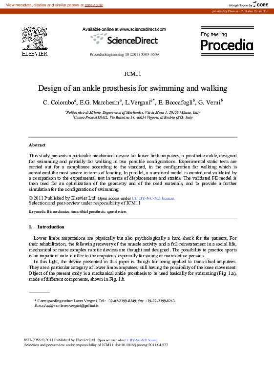 (PDF) Design of an ankle prosthesis for swimming and walking