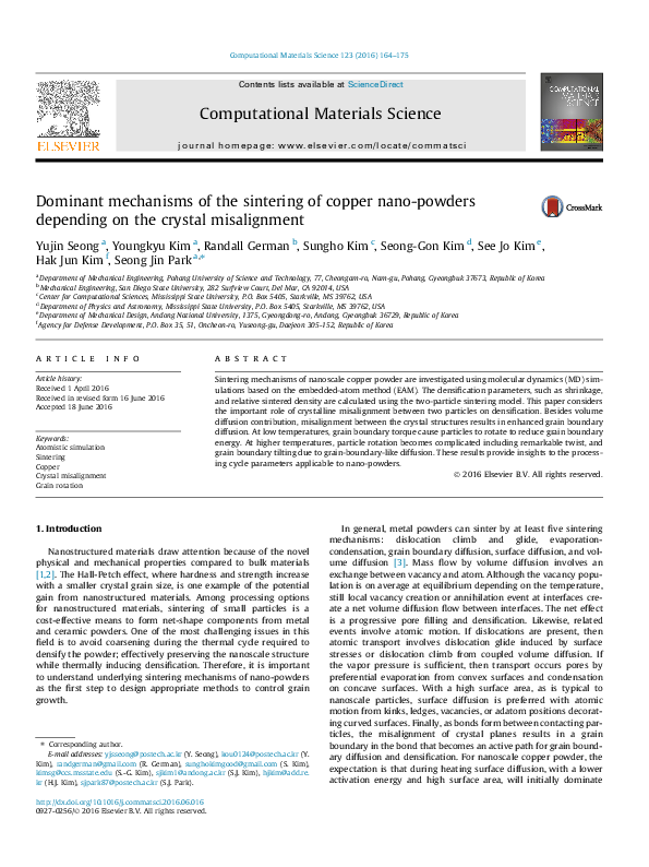 (PDF) Dominant mechanisms of the sintering of copper nano-powders depending on the crystal ...