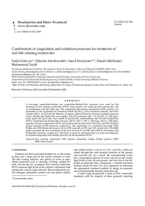 (PDF) Combination of coagulation and oxidation processes for treatment ...