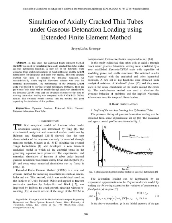 (PDF) Simulation of Axially Cracked Thin Tubes under Gaseous Detonation Loading using Extended ...