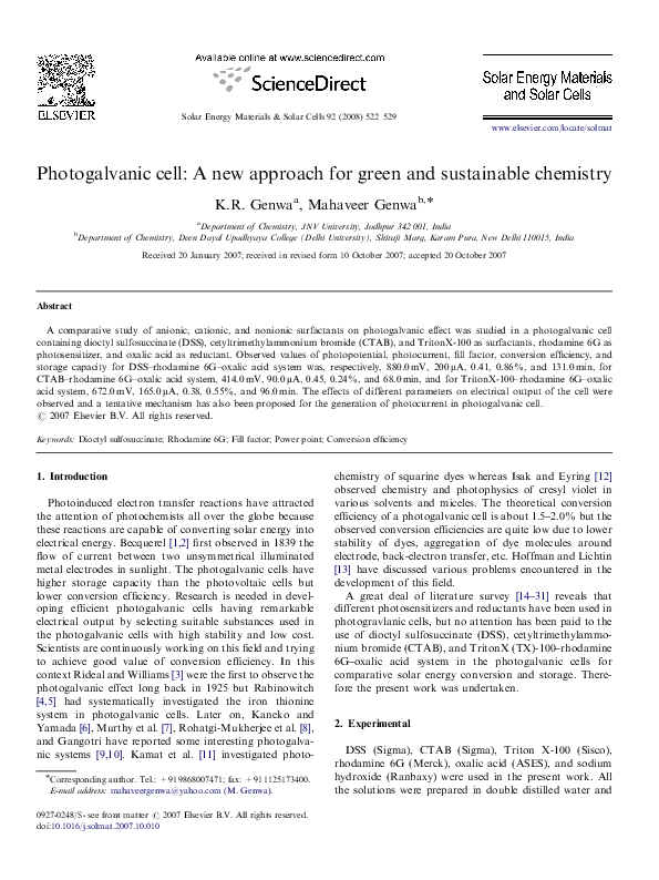 (PDF) Photogalvanic cell: A new approach for green and sustainable ...