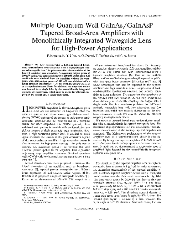 (PDF) Multiple-quantum-well GaInAs/GaInAsP tapered broad-area ...
