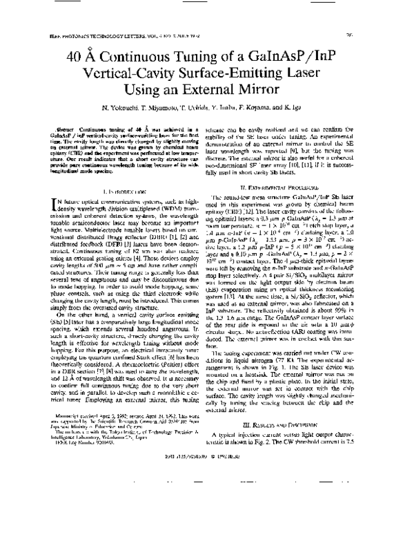 (PDF) 40 AA continuous tuning of a GaInAsP/InP vertical-cavity surface-emitting laser using an ...